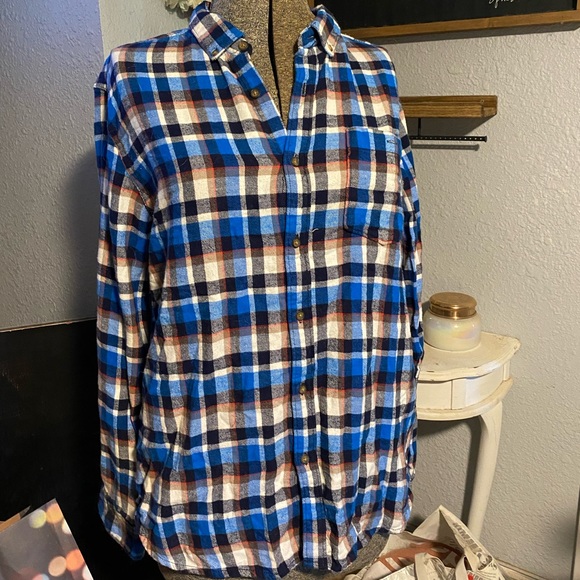 Denim & Flower | Shirts | Mens Denim Flower Plaid Flannel Button Down ...